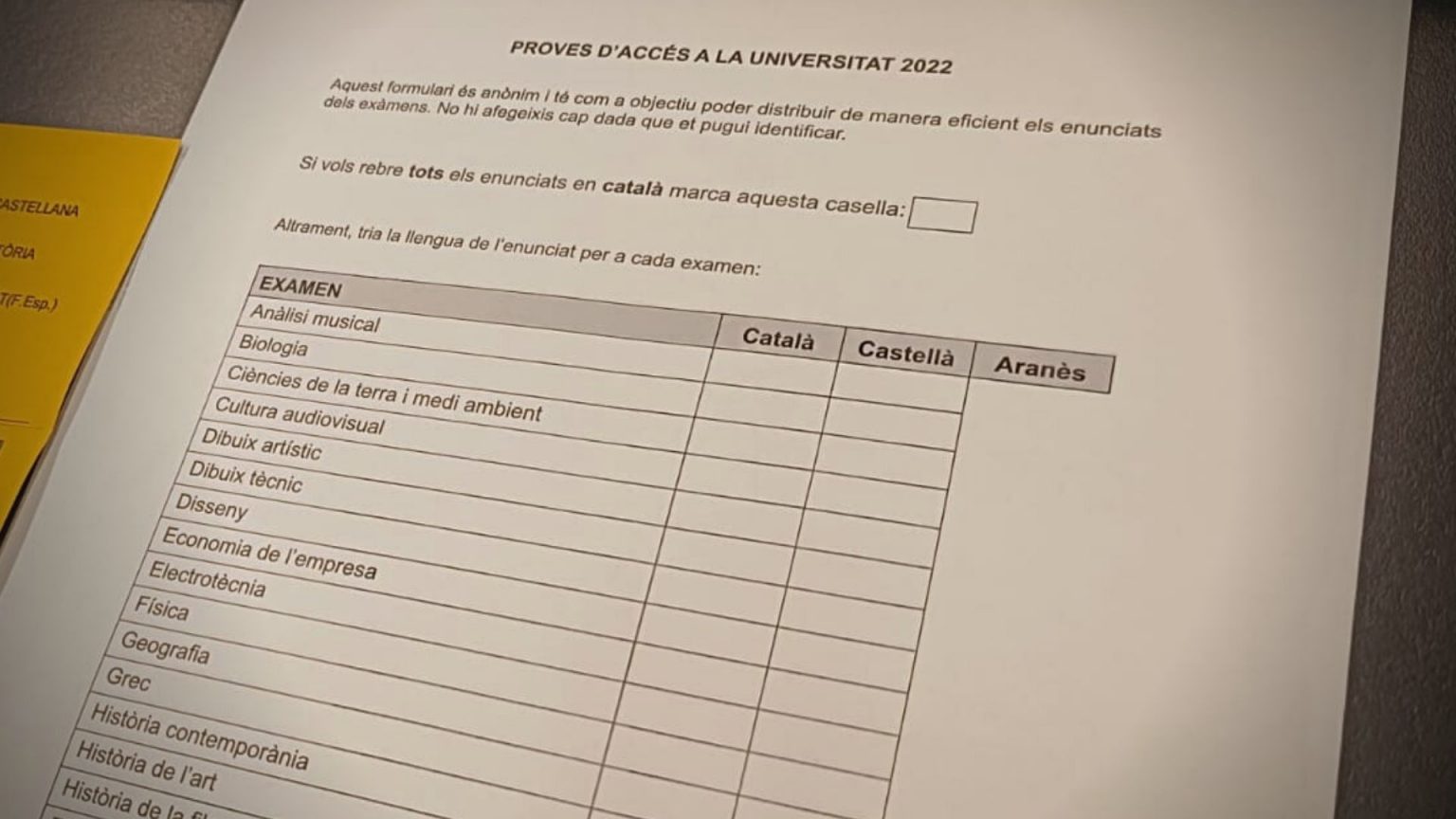 Així s'escull català o castellà a la Selectivitat 2022