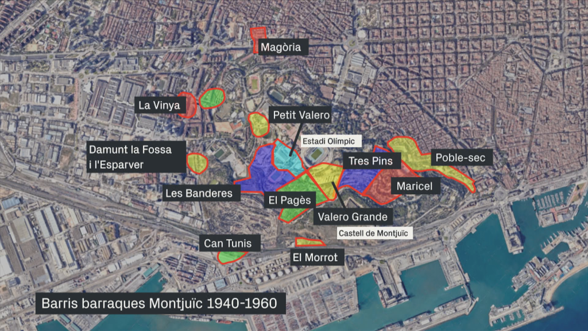 Les 30.000 barraques de Montjuïc dibuixades sobre un mapa
