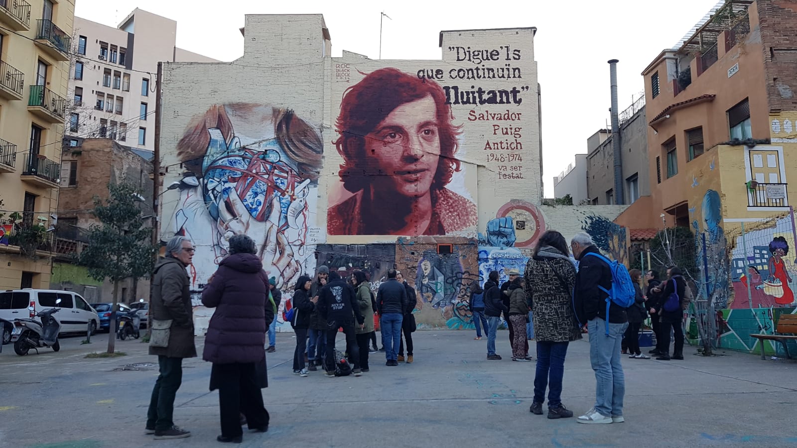 Així és el mural a Salvador Puig Antich a Vallcarca
