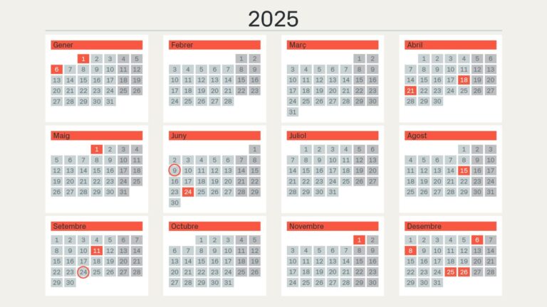 Calendari laboral 2025 a Catalunya i Barcelona | FESTIUS 2025