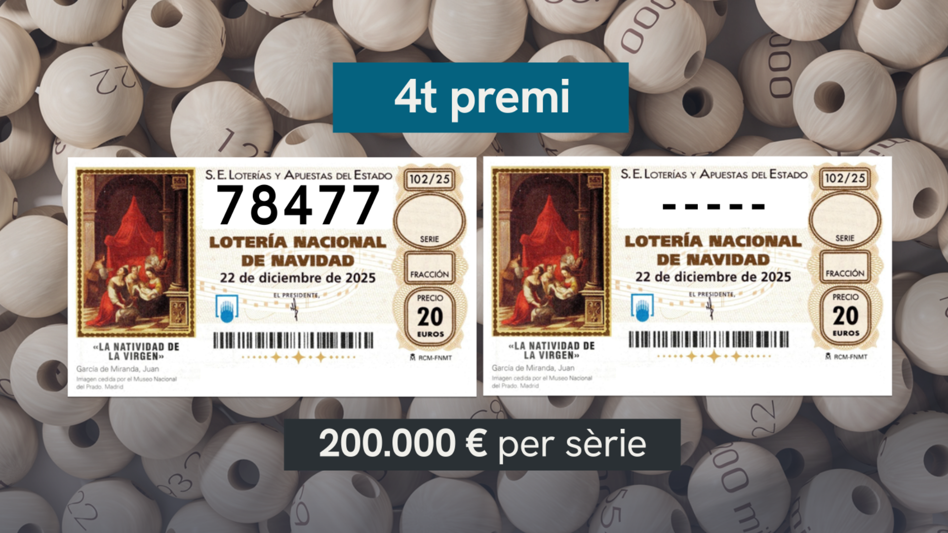 Quart premi de la Loteria de Nadal 2025: 78477
